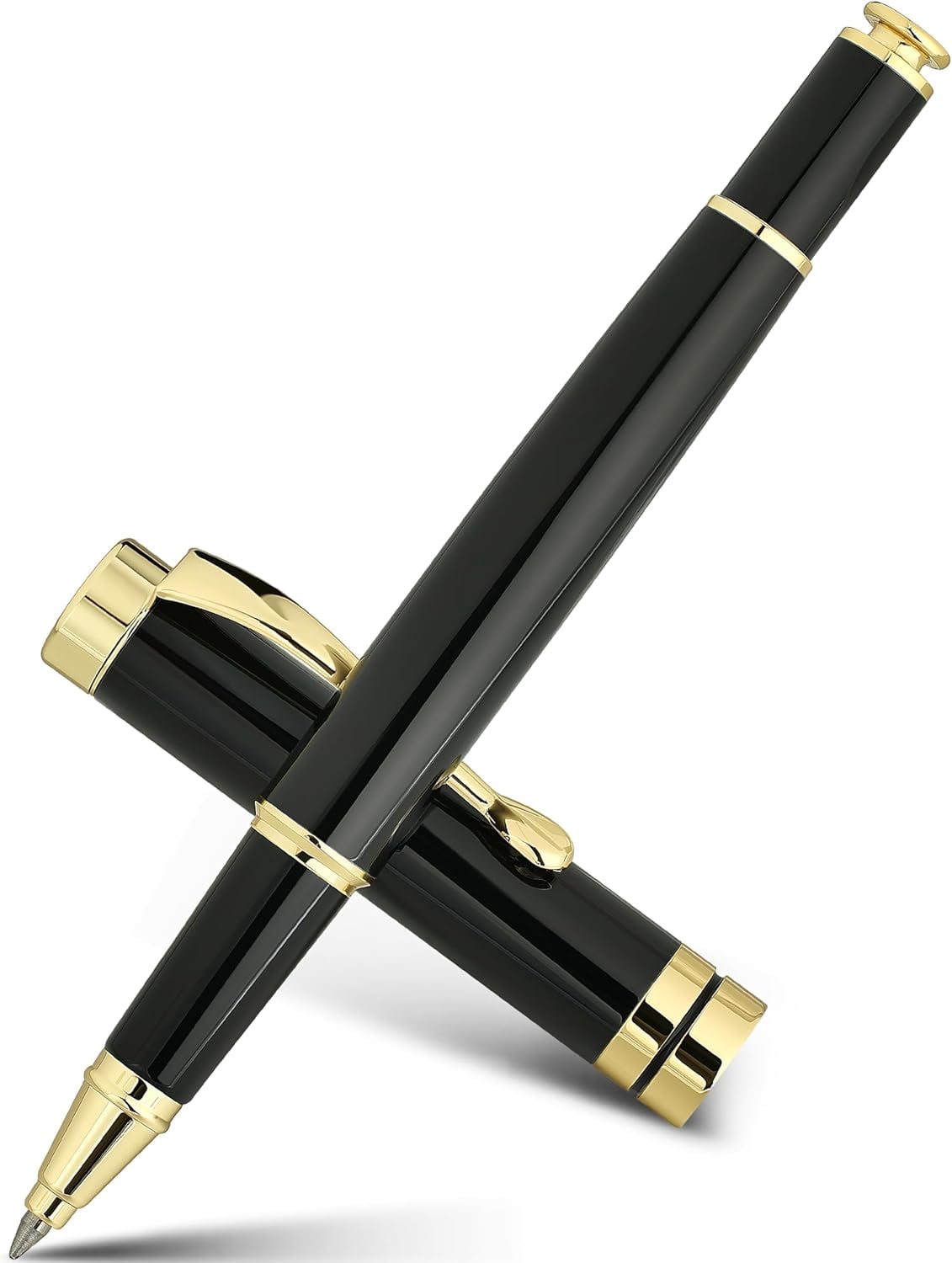 Ballpoint Pens, Stunning Black Chrome Metal Pen with Golden Trim, Best ...