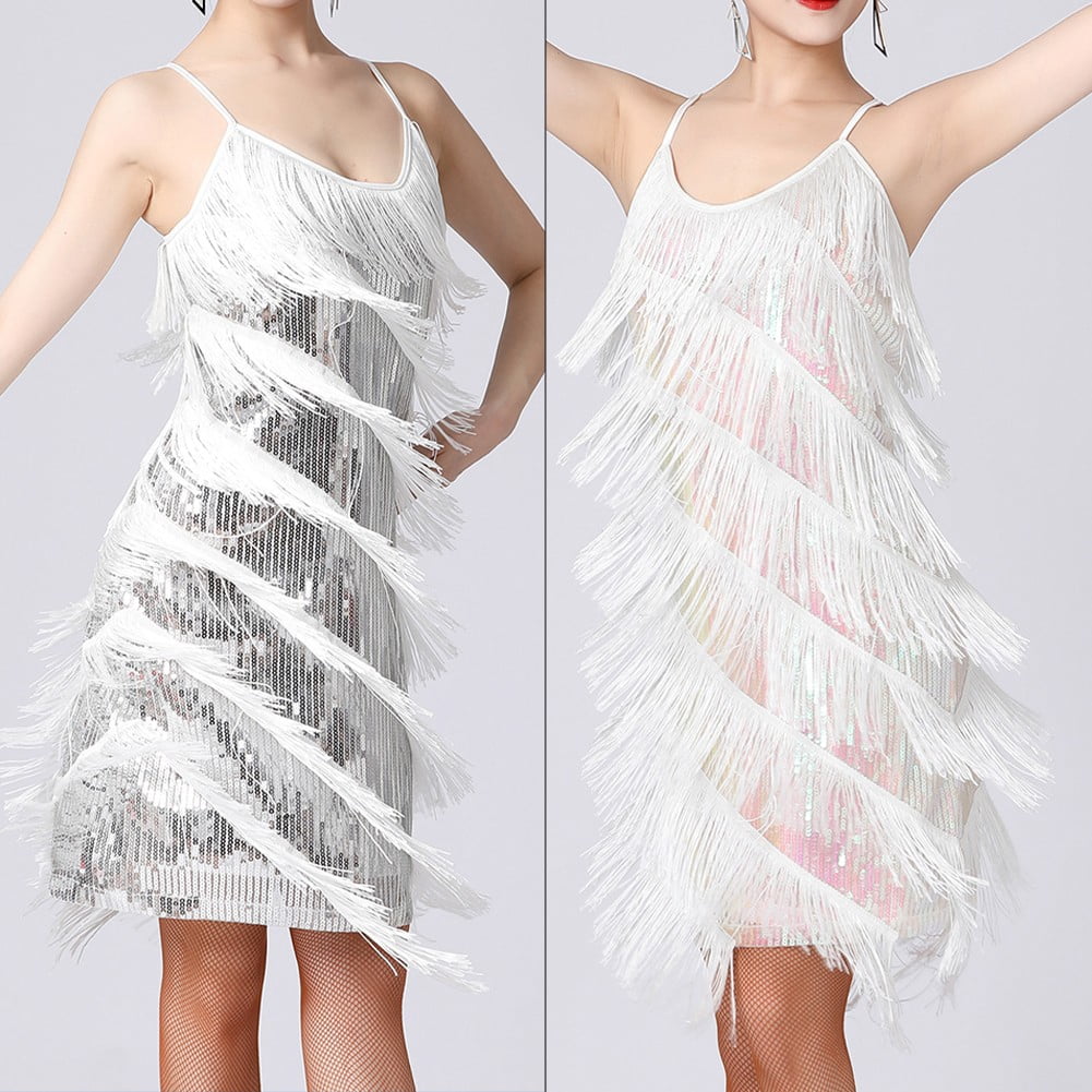 Ballroom Dance Woman Sequin Dress Shiny Latin Dance Dress Female Samba Tango Silver S YIWEI ...