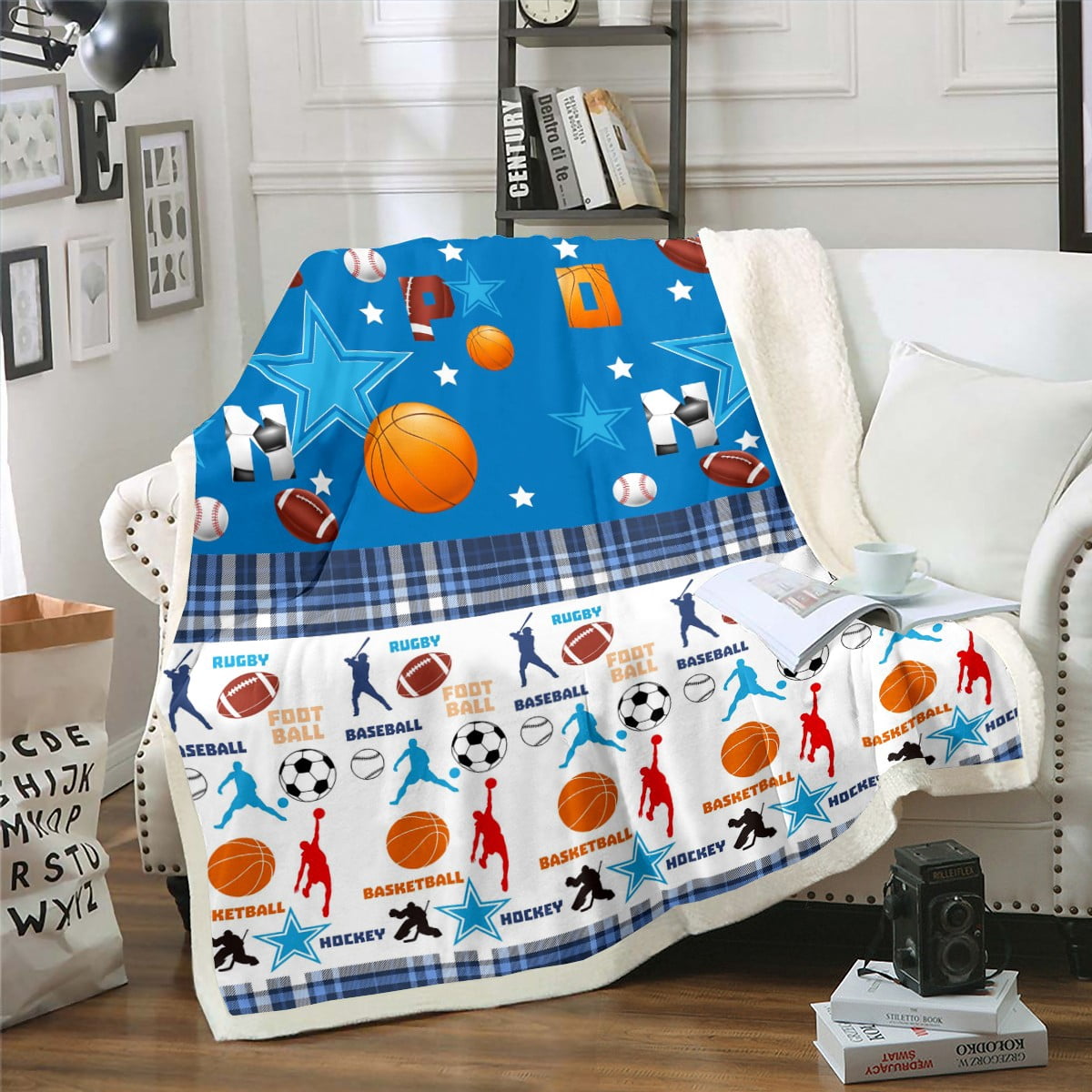 Balls 30"x40" Throw Blanket ,Football Basketball Baseball Bat Fleece ...