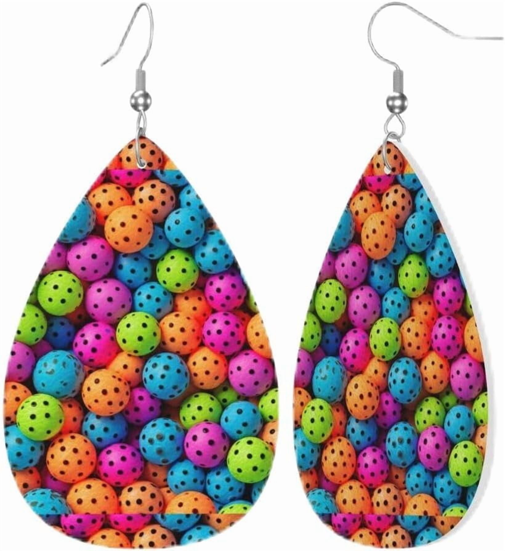 Balls Colors Pattern Leather Earrings, Light And Bright Colors, Gifts ...