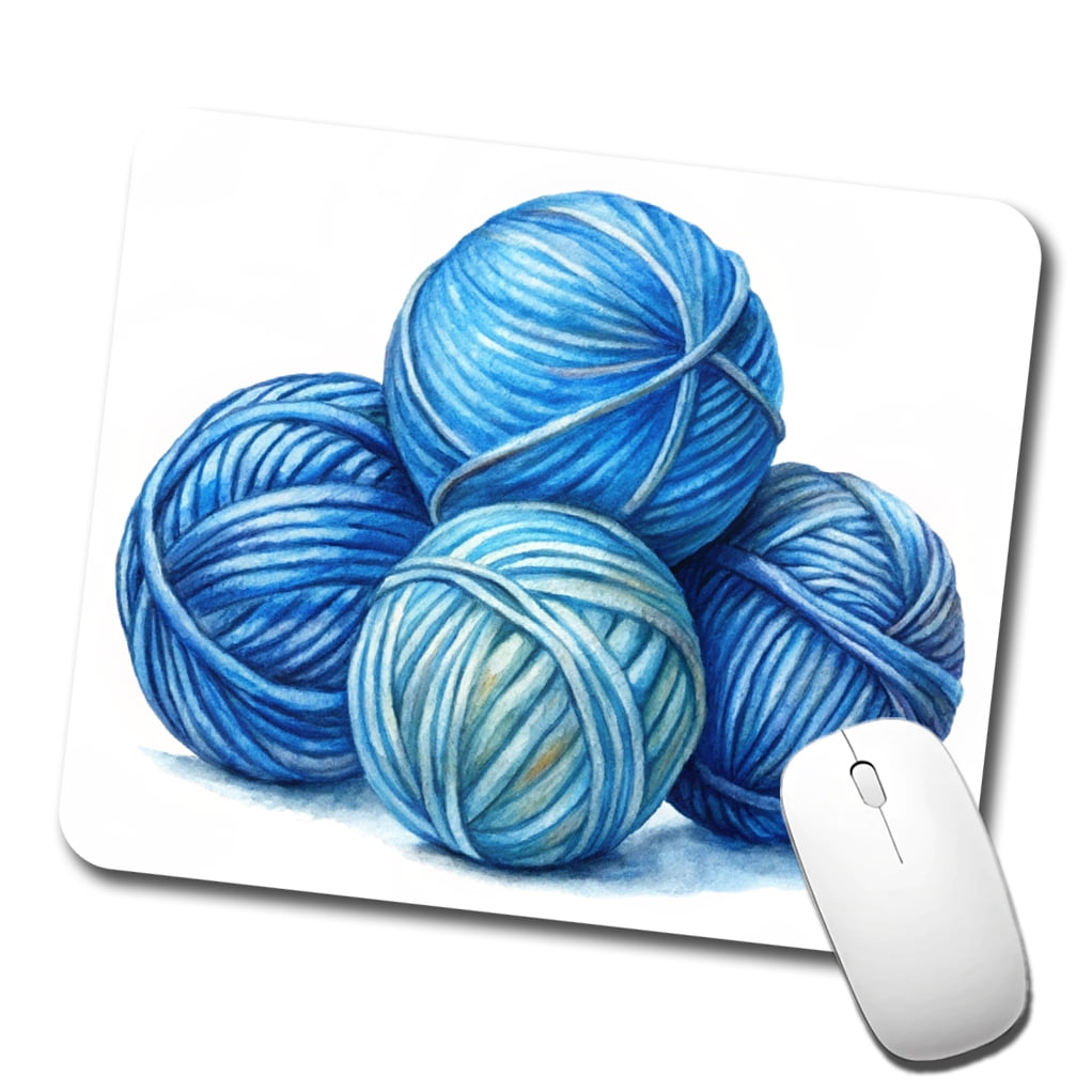 Balls Of Blue Yarn Knitting Crochet Watercolor Mouse Pad Low Profile ...