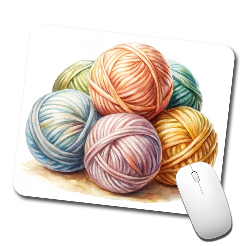 Balls Of Pastel Yarn Knitting Crochet Watercolor Mouse Pad Low Profile ...