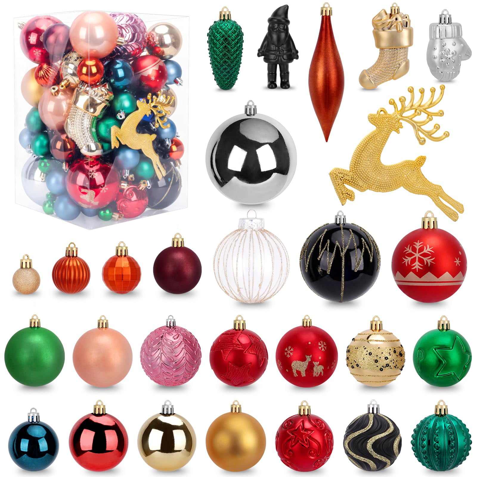 Balls Ornaments Set, 60-70 Pack Assorted Size Tree Balls Omaments with ...