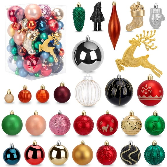 Balls Ornaments Set, 60-70 Pack Assorted Size Tree Balls Omaments with ...