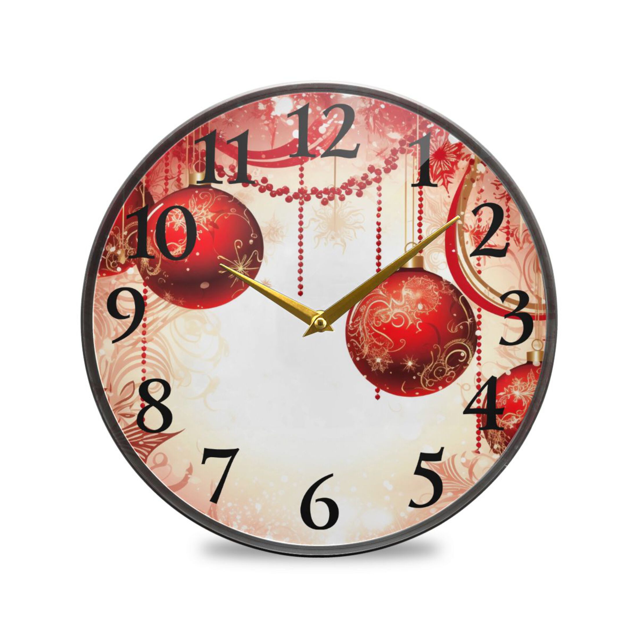 Balls in Christmas Wall Clocks Battery Operated 9.5 Inch Round Clock ...