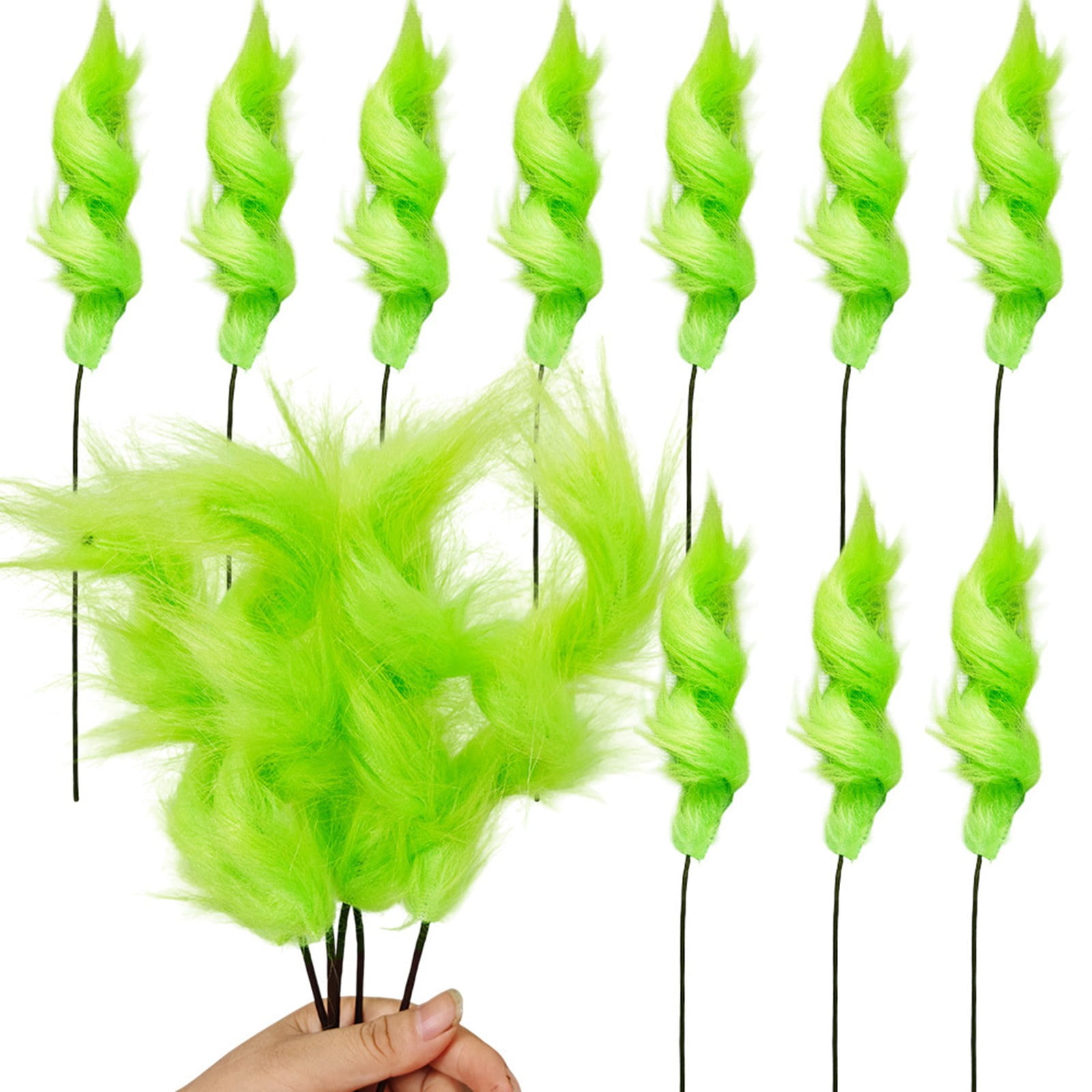 BallsFHK 10pc Christmas Green Cuttings Stick Green Spray Plush Spiral ...