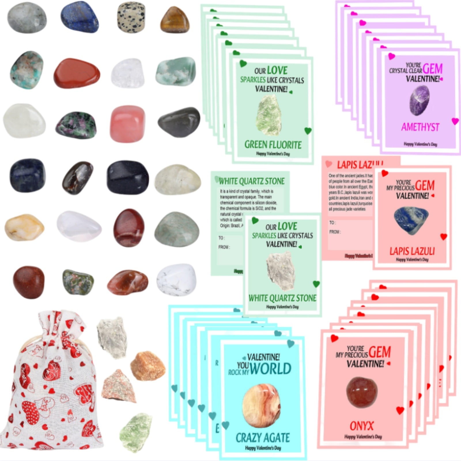 BallsFHK 28 Pack Prefilled Valentines Cards & Crystal - Valentines Day ...