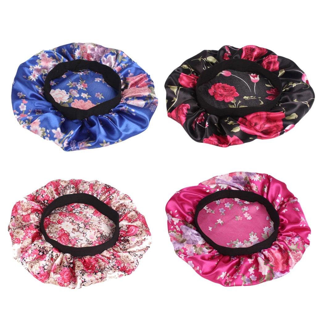 BallsFHK 4 Pack Soft Satin Sleeping Cap Wide Band Salon Bonnet Silk ...