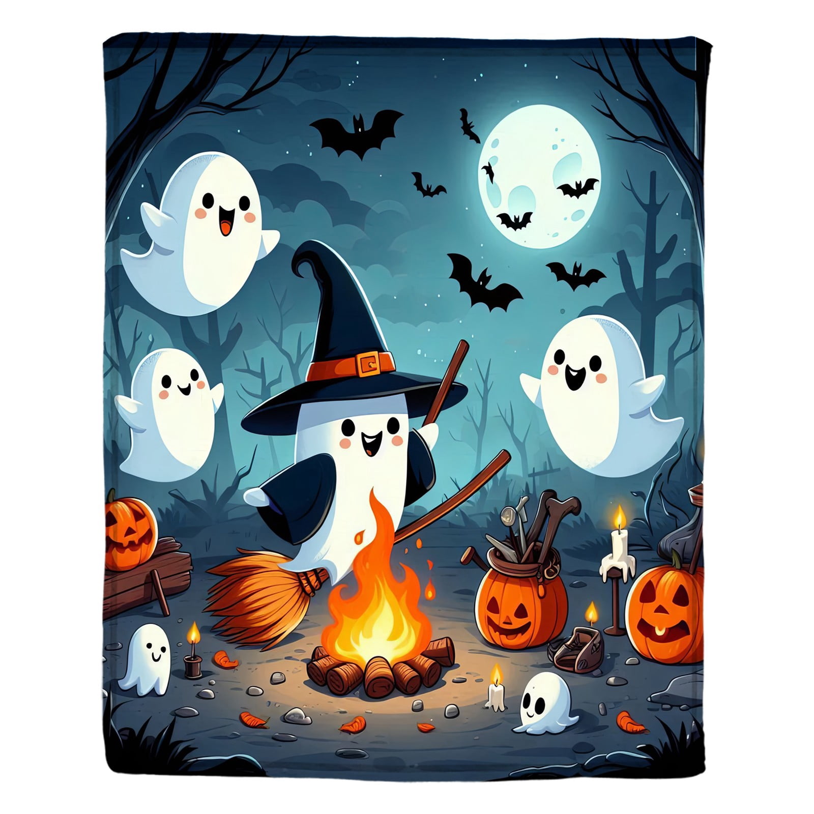 BallsFHK Halloween Blanket Trick or Treat Halloween Decor Spooky Ghost ...