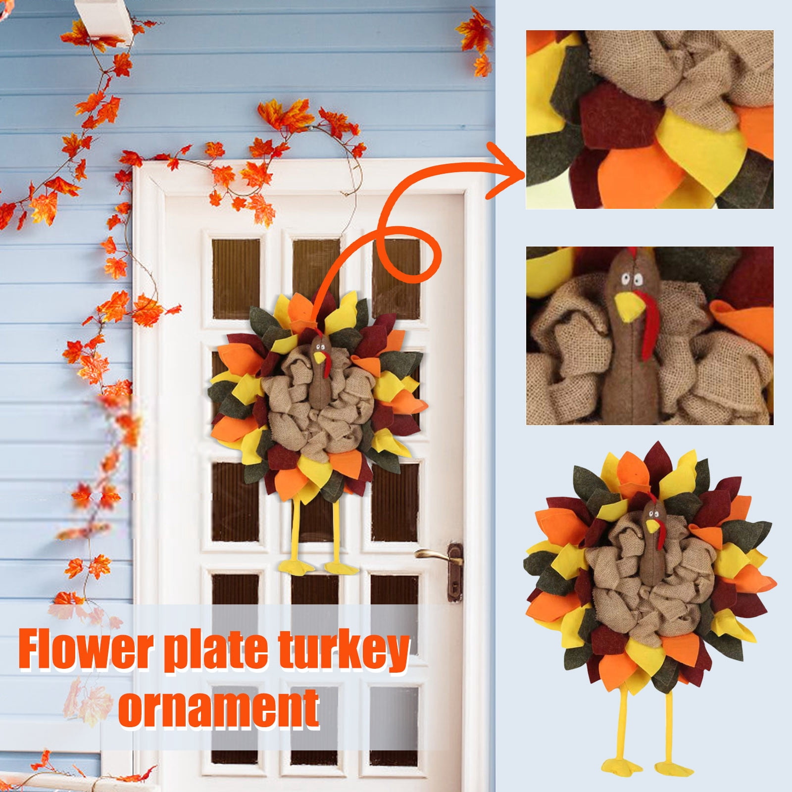 BallsFHK Thanksgiving Door Decorations Turkey Decor Turkey Wreath ...