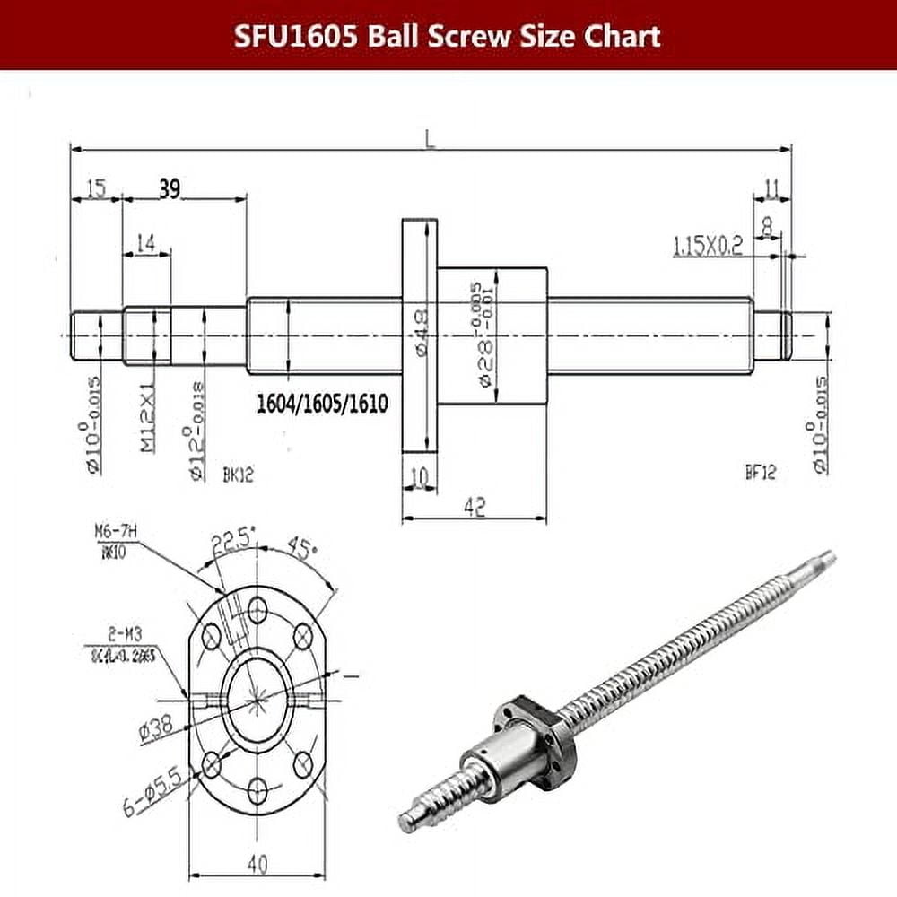 Ballscrew SFU1605 450mm Precision DIY CNC Kit, Includes 16mm SFU1605 ...