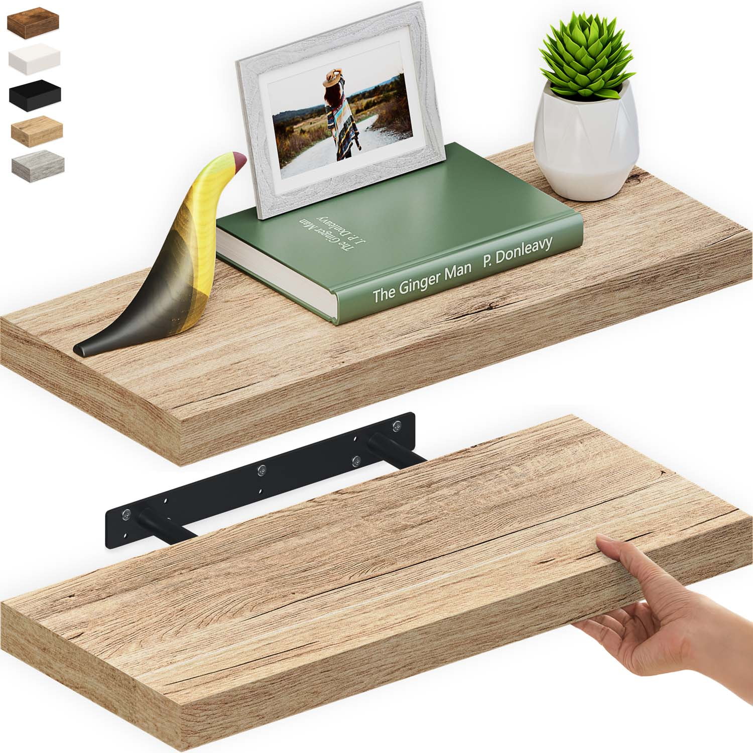 Ballucci 24" Floating Shelves, 2-Pack Wood Wall Shelf Set with ...