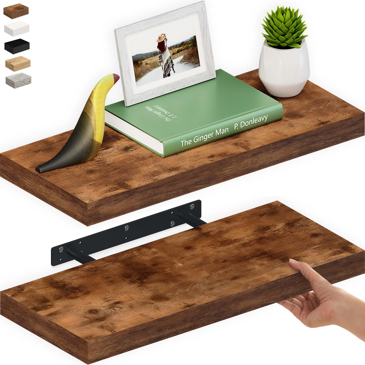 Ballucci 24" Floating Shelves, 2-Pack Wood Wall Shelf Set with ...