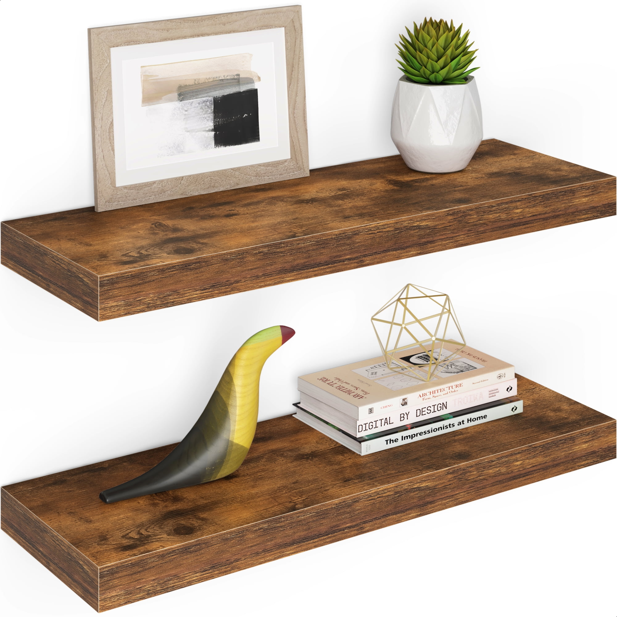 Ballucci 24" Floating Shelves, 2-Pack Wood Wall Shelf Set with ...