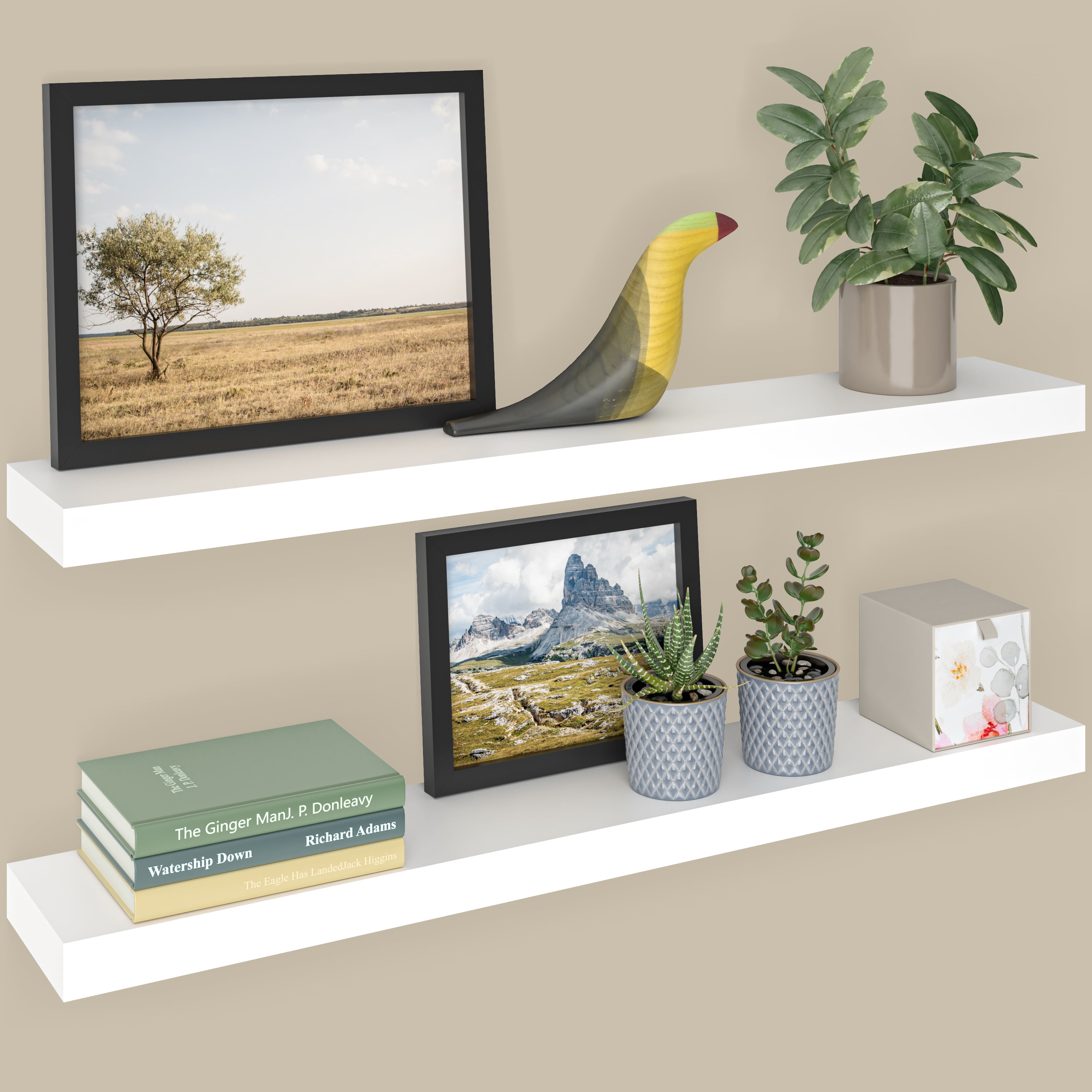 Ballucci Solid White 36" Floating Shelves, 2-Pack Wood Wall Shelf Set ...