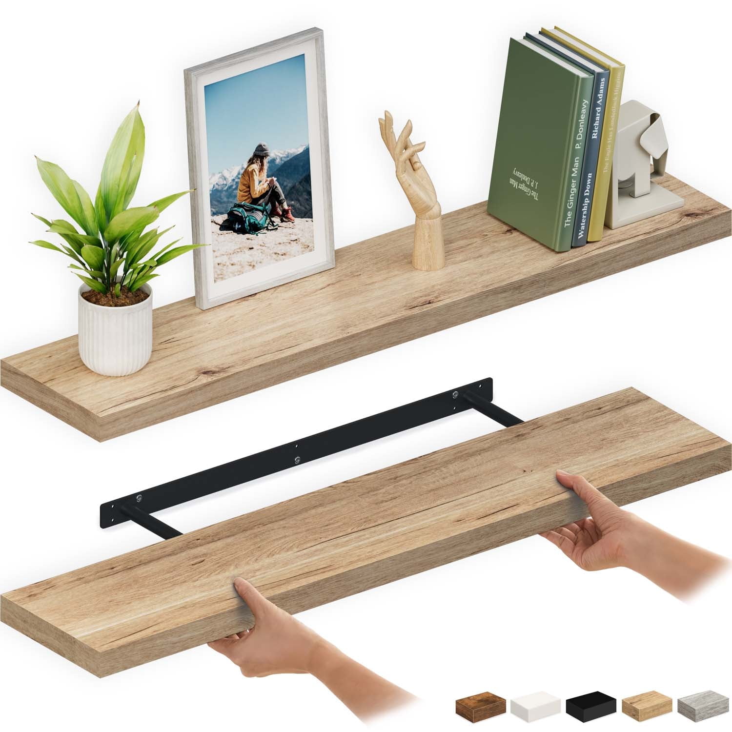"Ballucci Modern 48"" Floating Shelves, 2-Pack Wood Wall Shelf Set, 8 ...