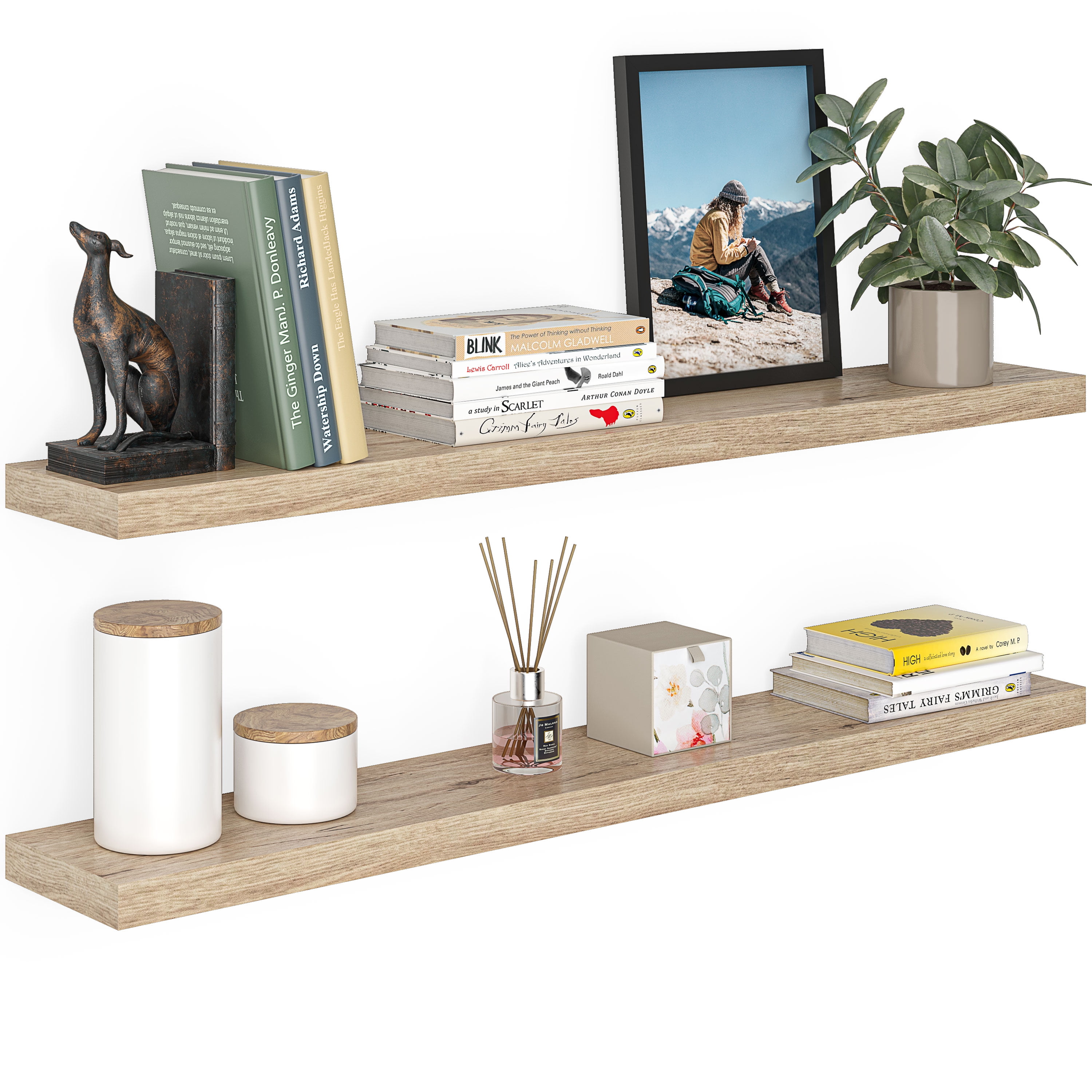 "Ballucci Modern 48"" Floating Shelves, 2-Pack Wood Wall Shelf Set, 8 ...