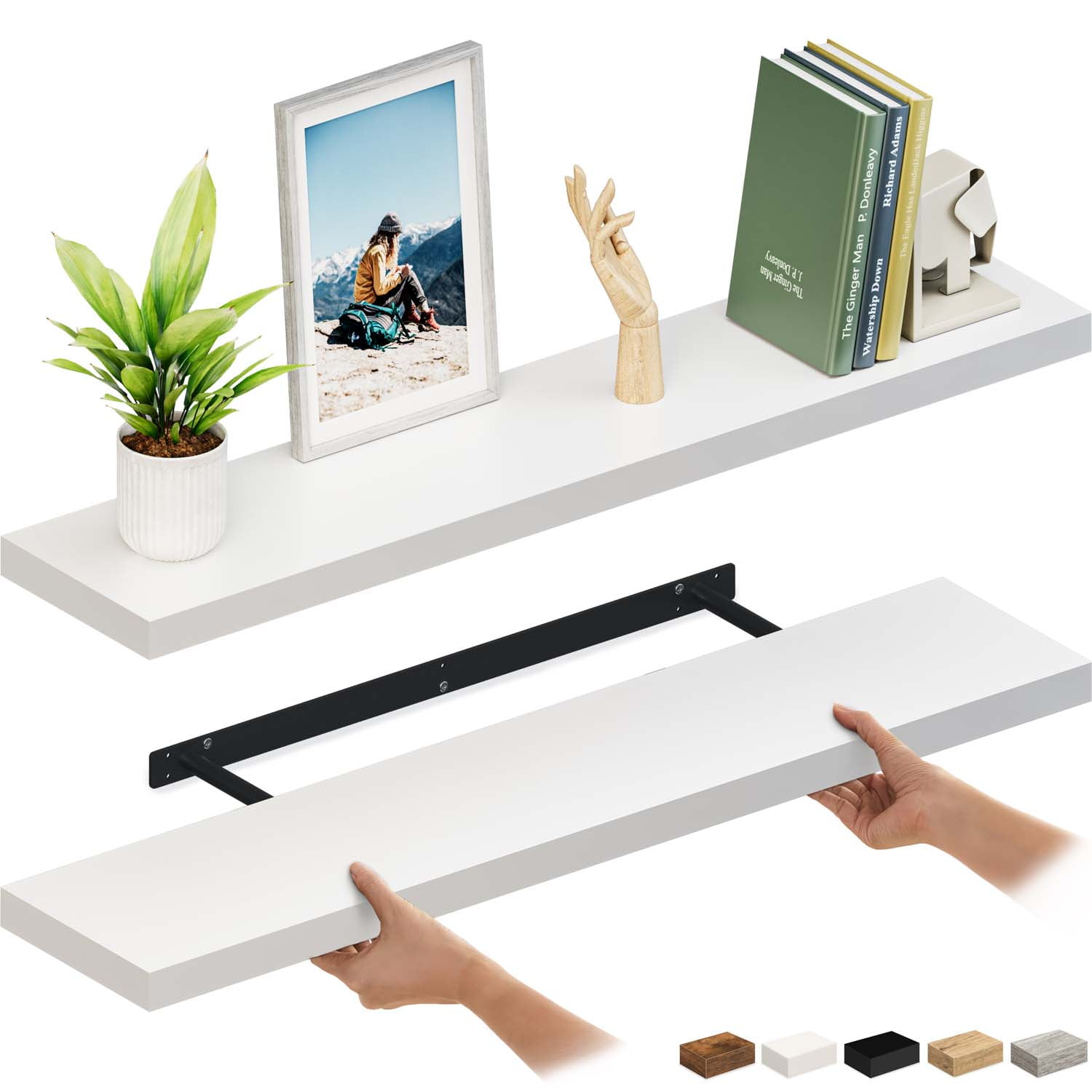 "White Ballucci 48"" Floating Shelves, 2-Pack Wall Shelf with Invisible ...