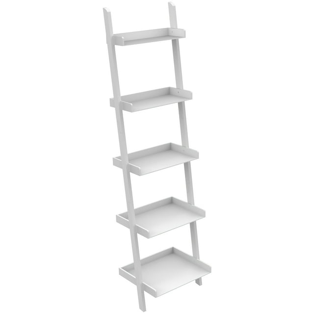 "Ballucci White 5-Tier Ladder Style Bookshelf, Modern Bookcase, 67"" H ...