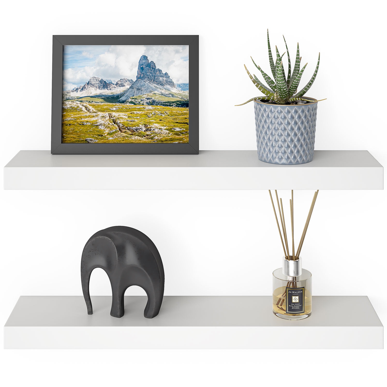 Ballucci Modern White Floating Wall Shelves, 2-Pack 24" Wood Ledges for ...