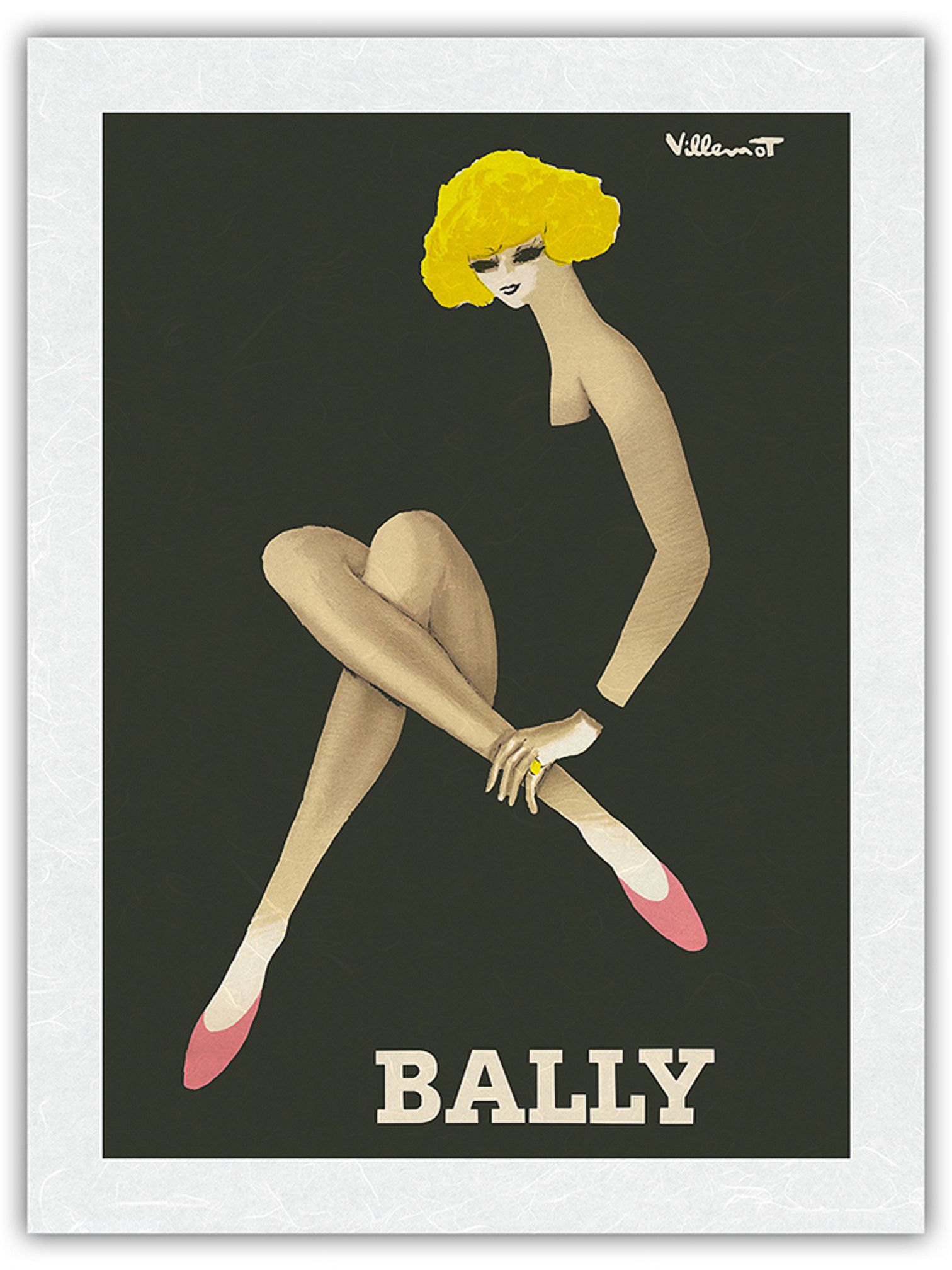 Bally Shoes - Woman in Pink Slip-On's - Vintage Advertising Poster by ...