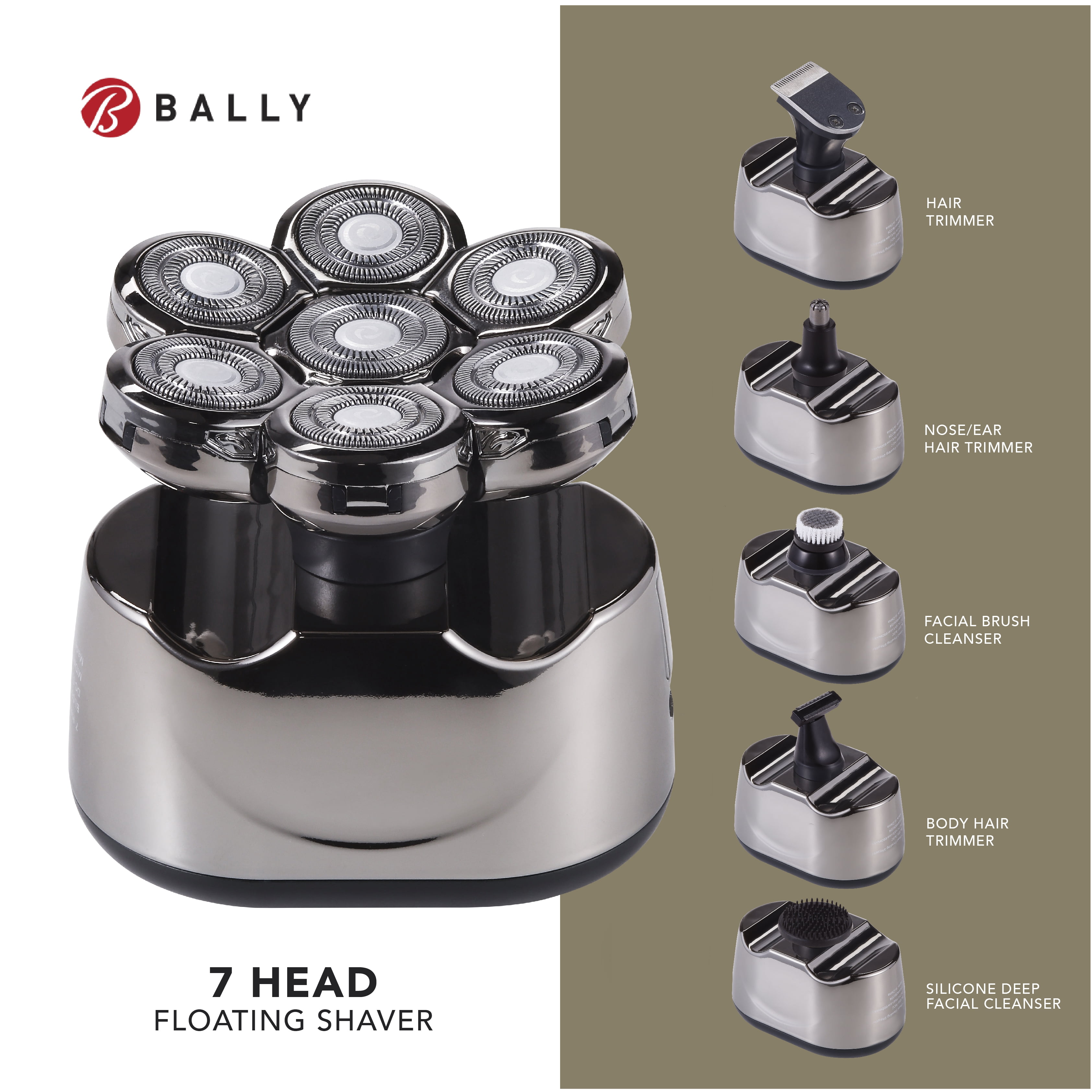 Bally's 7 Head Floating Cordless Rechargeable Men's Electric Shaver ...