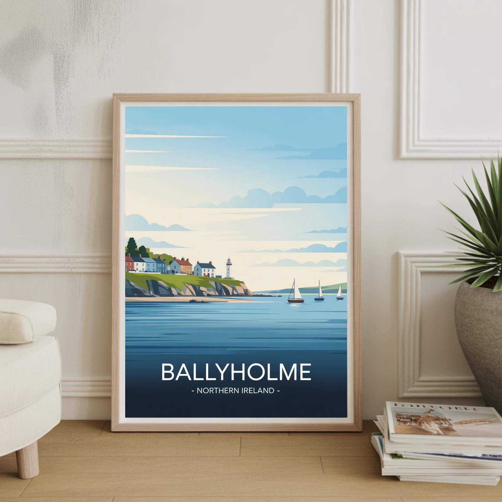 Ballyholme Northern Ireland Travel Poster, Scenic Landscape Wall Art ...