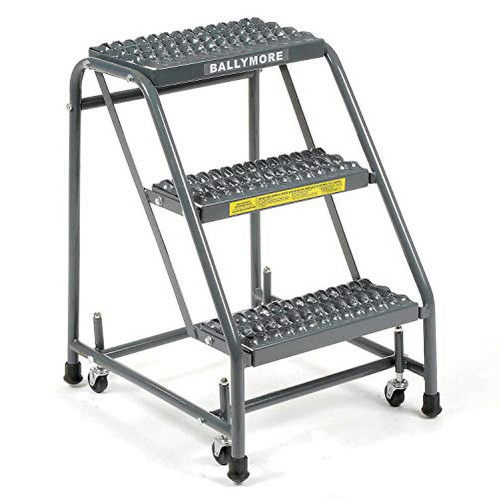 Ballymore 318G Grip 16"W 3 Step Steel Rolling Ladder 10"D Top Step ...