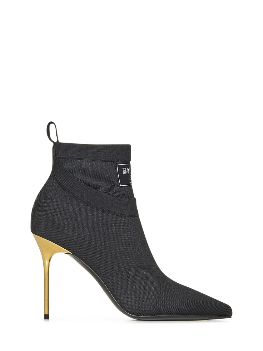 Balmain Black Stretch Knit Ankle Boots With Gold Lacquered Stiletto ...