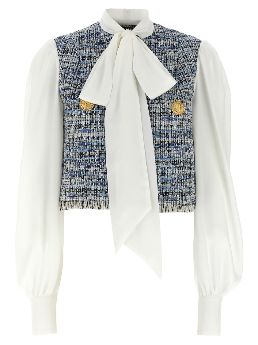 Balmain Cropped Shirt With Tweed Vest (Women's) - Walmart.com