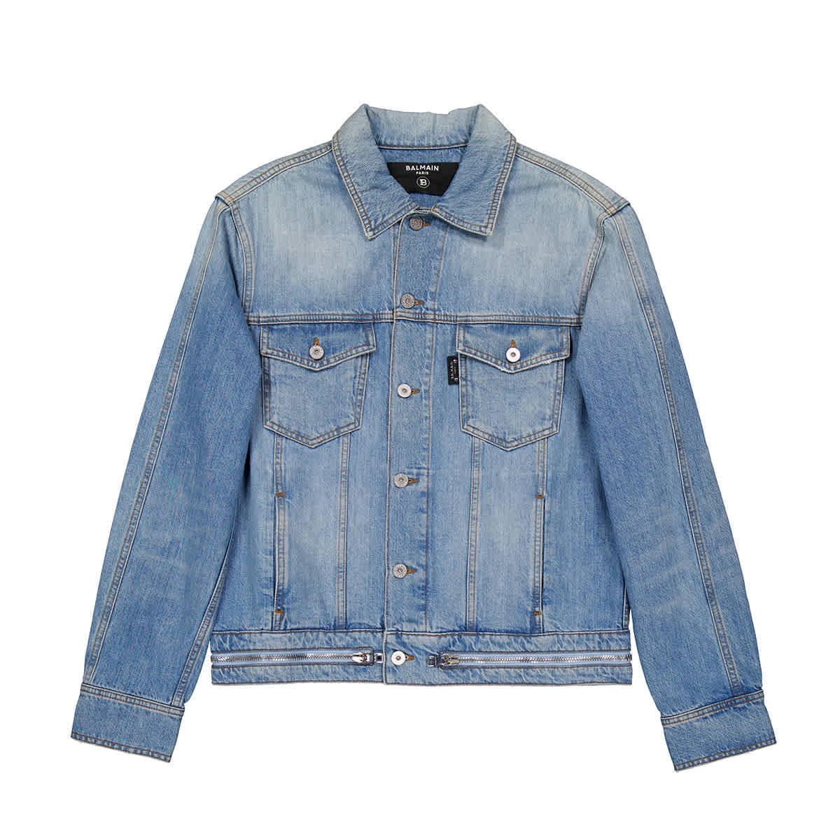 Balmain Denim jacket with zip fastening, Brand Size 48 (US Size 38 ...