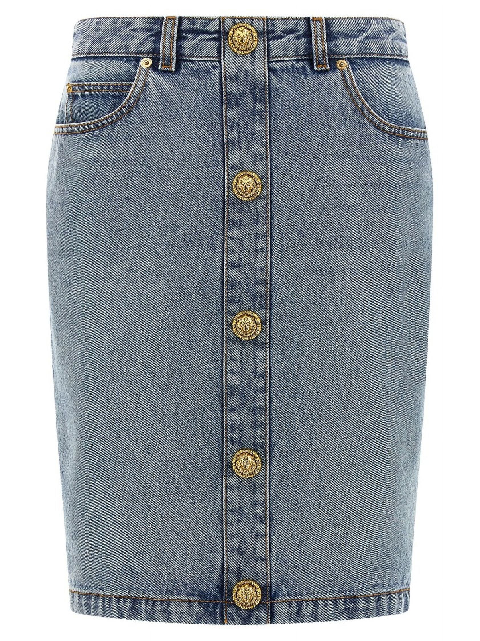 Balmain Pencil Midi Skirt With Contrasting Stitching And Lionhead ...