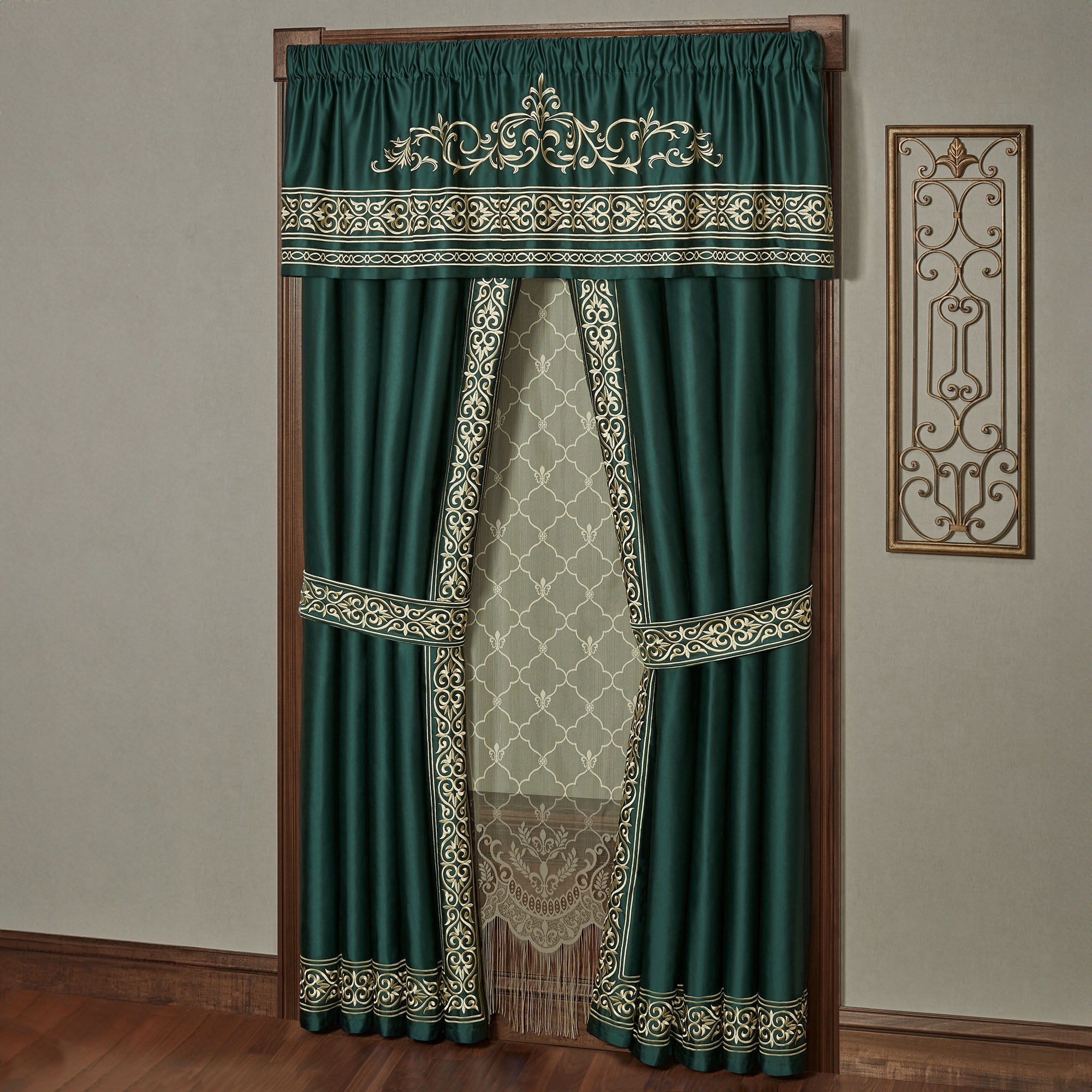 Balmoral Royal Style Window Set, Embroidered Emerald Green Sateen ...
