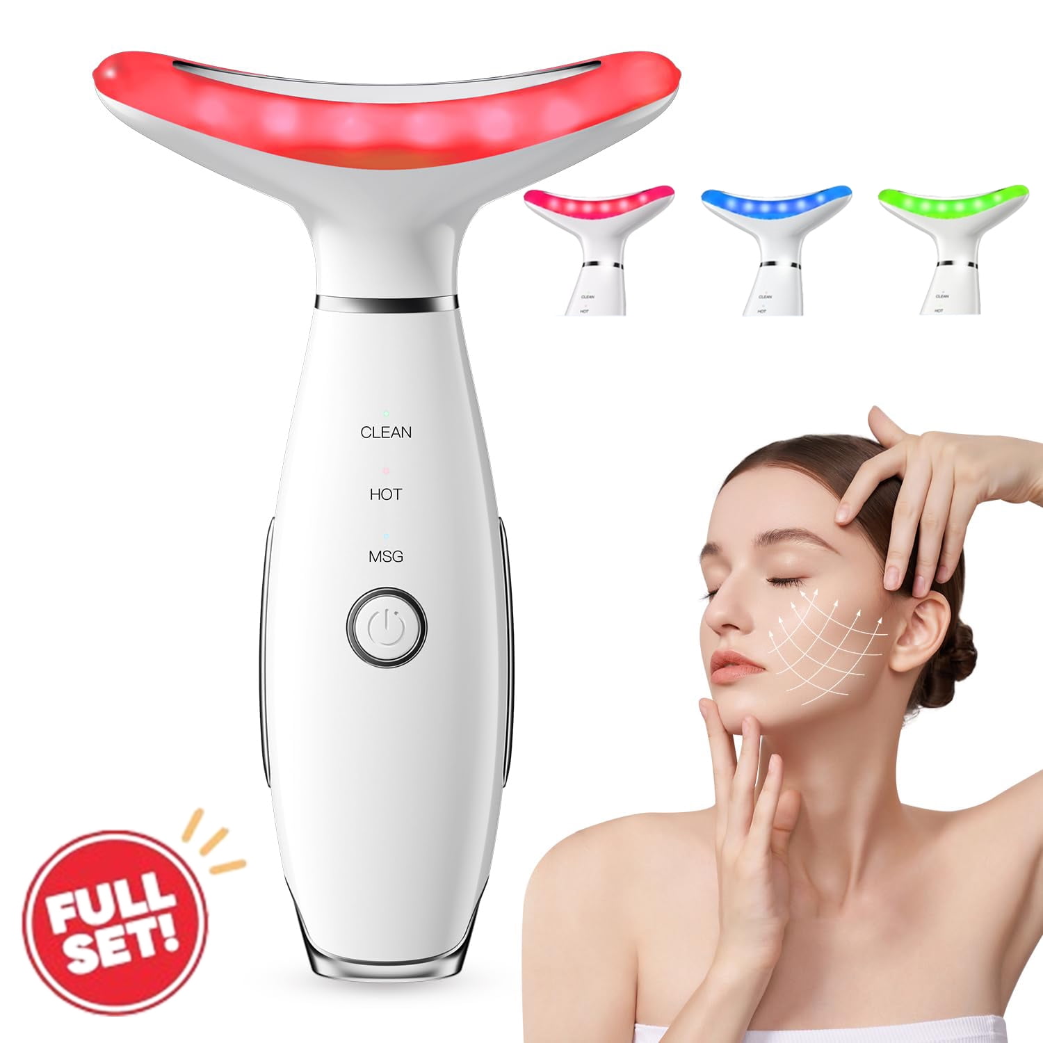 Balomy Face And Neck Massager Light Therapy 3 Colour Modes And Vibration Facial Massager Face