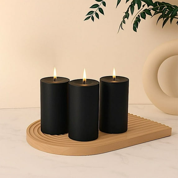 Balsa Circle 6 Black 3x6 in Dripless Round Unscented Pillar Candles ...
