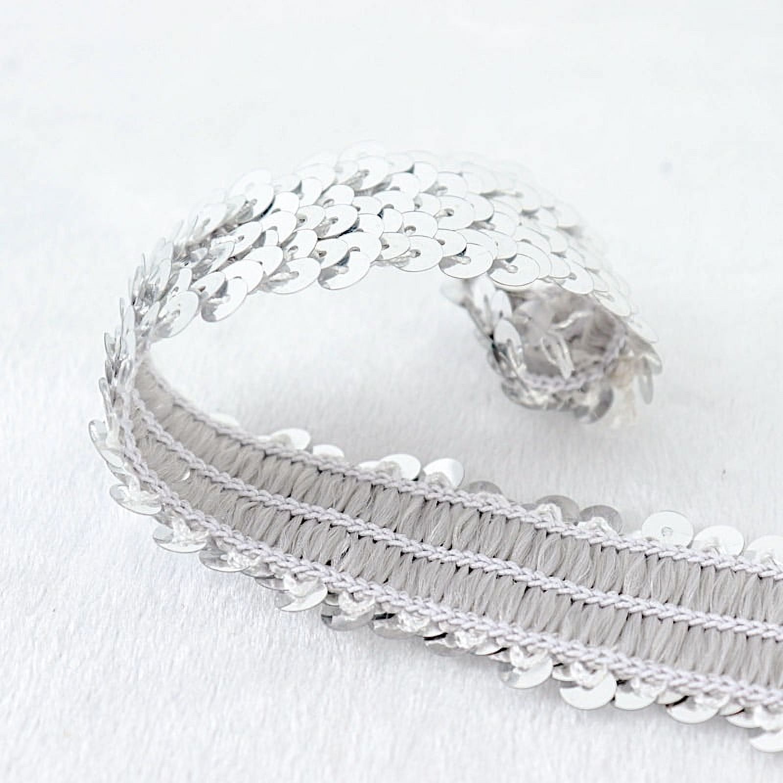 BalsaCircle 1 in x 10 yards Metallic Sequin Ribbon Elastic Lace Trim ...