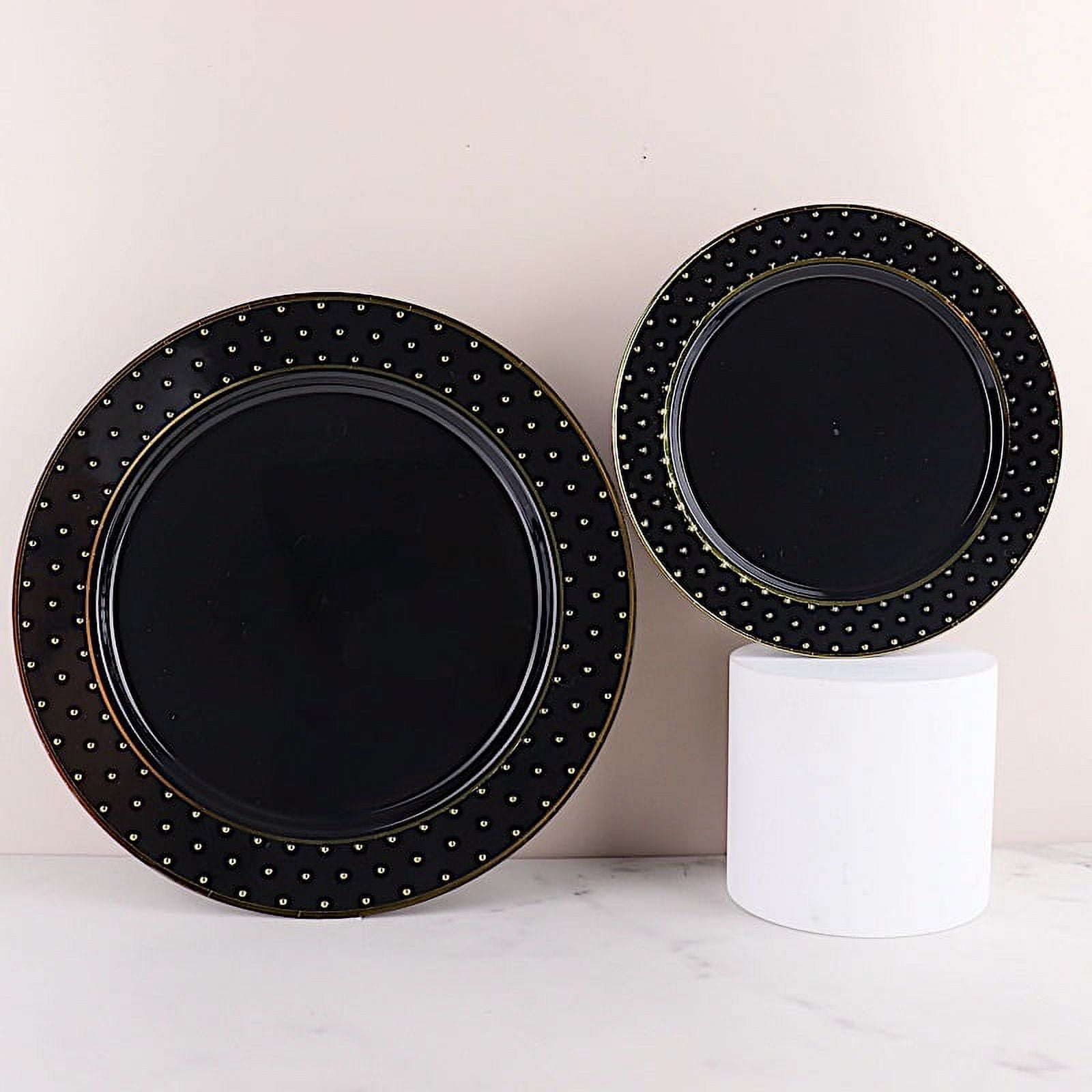 BalsaCircle 10 Black 10" Round Disposable Salad Plastic Plates Gold 3D ...