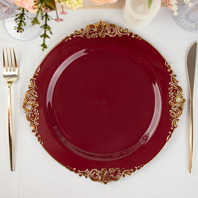 BalsaCircle 10 Burgundy Round 10" Disposable Plastic Salad Dinner ...