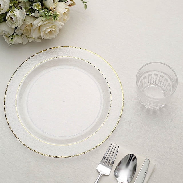 BalsaCircle 10 Clear 10" Round Plastic Salad Plates Gold Hammered Trim ...