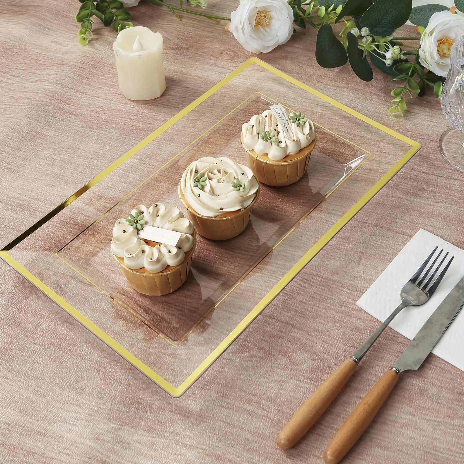 BalsaCircle 10 Clear 13 in Rectangular Plastic Serving Trays with Gold ...
