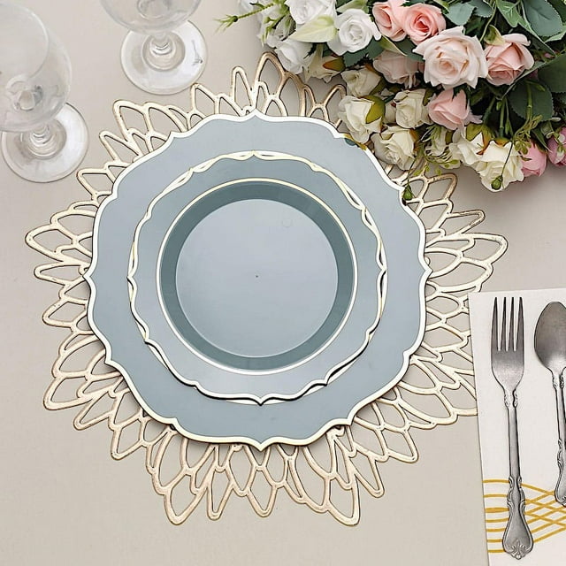 BalsaCircle 10 Dusty Blue 8" Round Plastic Dessert Plates Gold ...