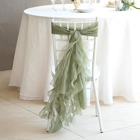 BalsaCircle 10 Dusty Sage Premium Solid Curly Chiffon Chair Sashes ...