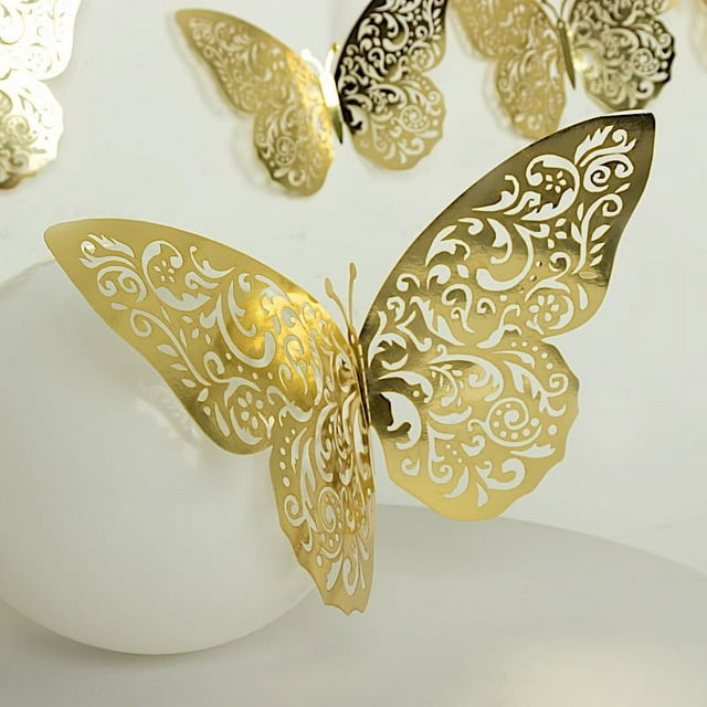 BalsaCircle 10 Gold 14" Metallic 3D Butterfly Wall Stickers DIY Decals ...