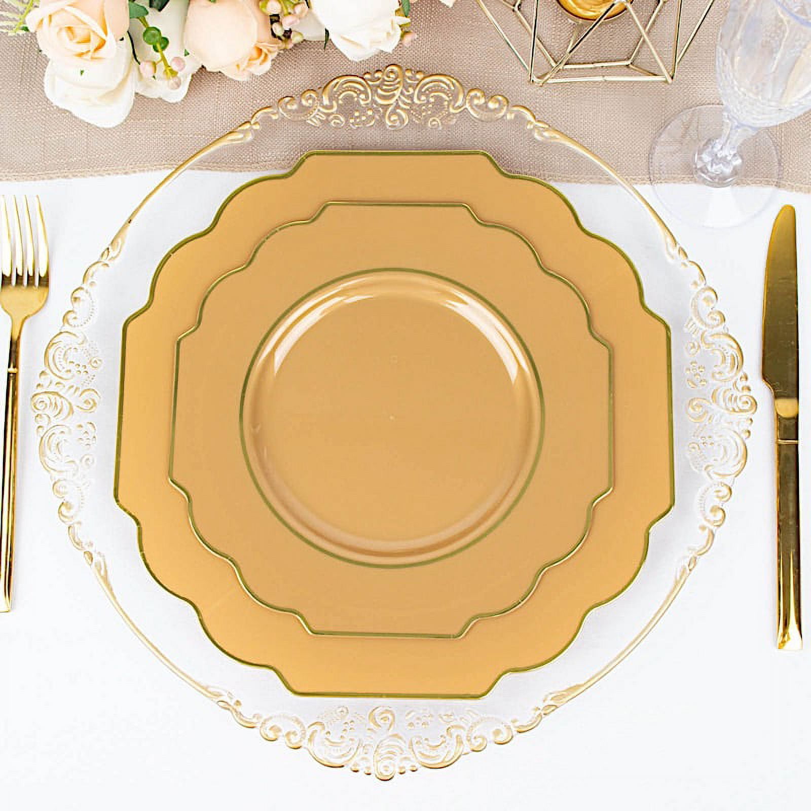 BalsaCircle 10 Gold 8" Disposable Baroque Plastic Dessert Plates Gold ...