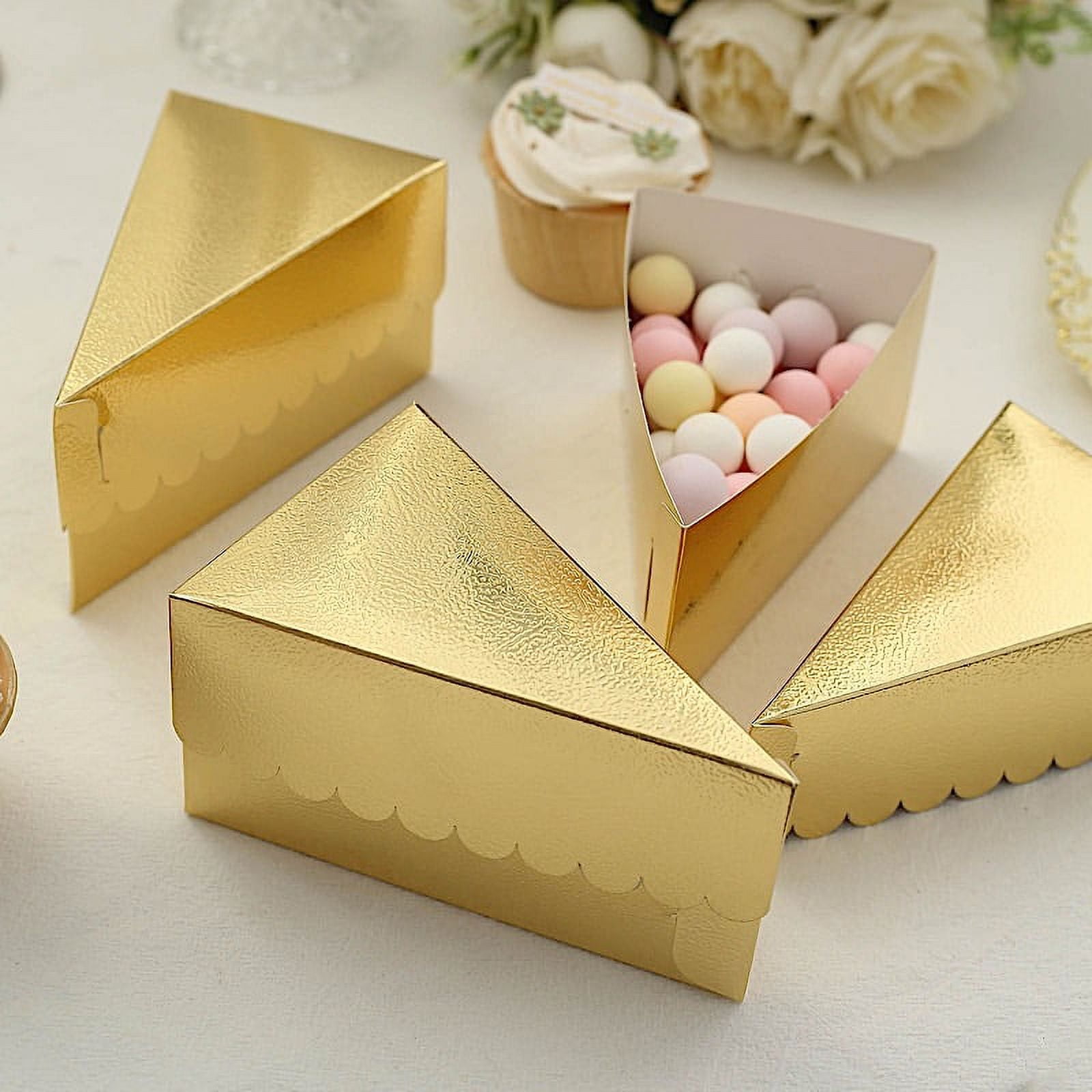 BalsaCircle 10 Gold Triangle Paper Cake Slice Boxes Scalloped Top Party ...