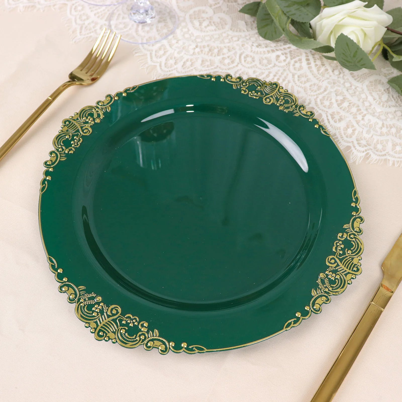 BalsaCircle 10 Hunter Green Round 10" Disposable Plastic Salad Dinner ...