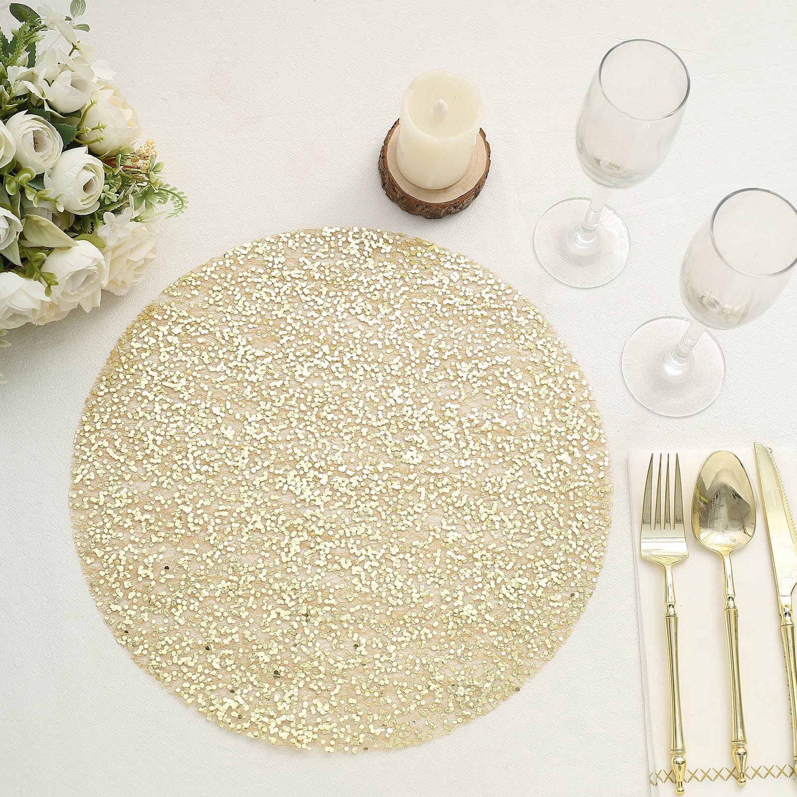 BalsaCircle Gold 10 Metallic 13 in Round Polyester Mesh Sequins Table ...