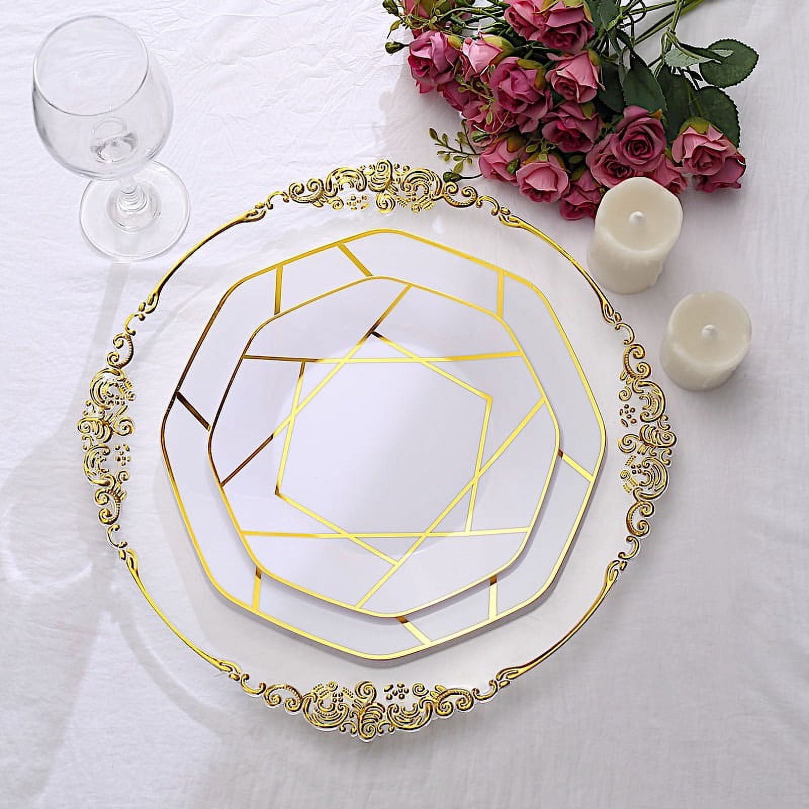 Balsa Circle 10 Octagon 10" White Disposable Dinner Plastic Plates Gold ...
