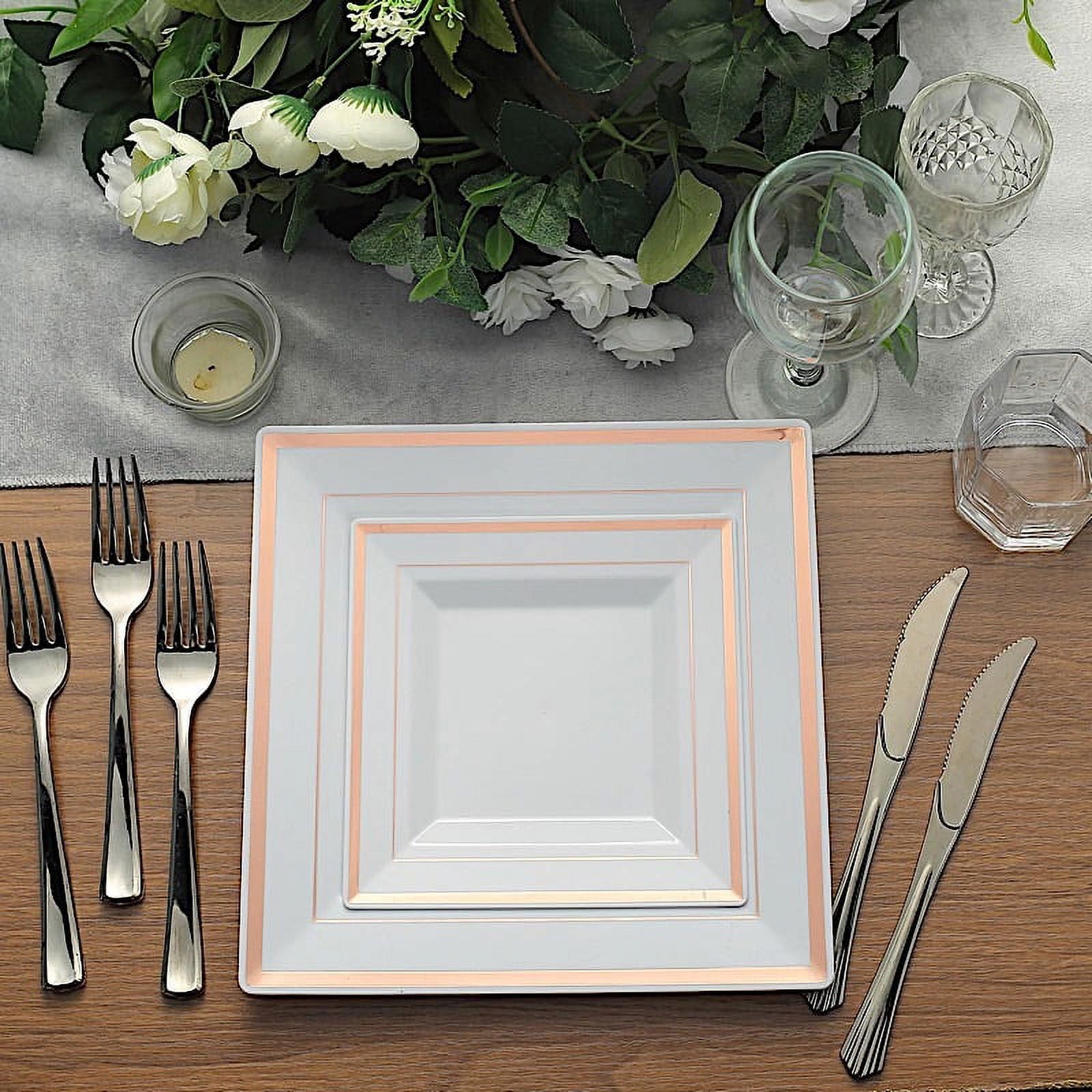 BalsaCircle 10 Pieces 10" White Rose Gold Trim Plastic Square Plates ...