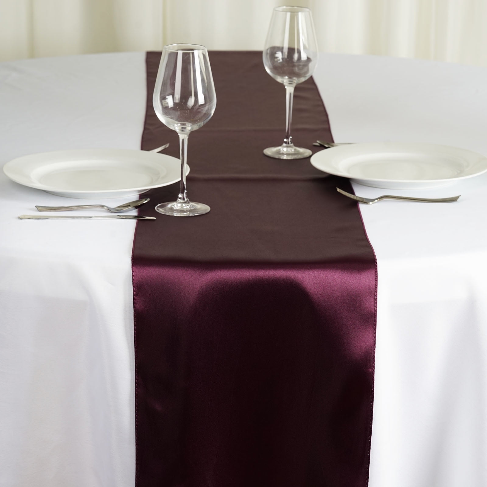 BalsaCircle 10 Pieces 12" x 108" Eggplant Purple Satin Table Runners ...